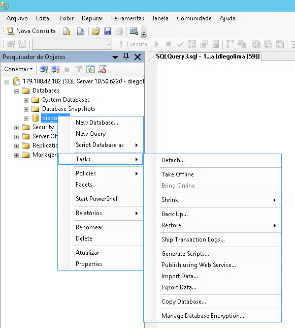 Como realizar backup e restore via Management Studio