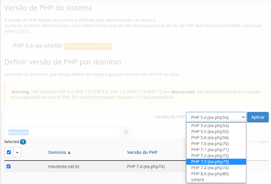 Como alterar a versão do PHP - Revenda cPanel - Ajuda Locaweb