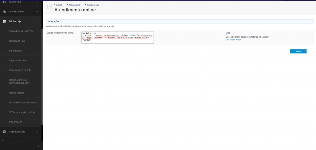 Como adicionar um widget na Tray E-commerce - Clic Lead