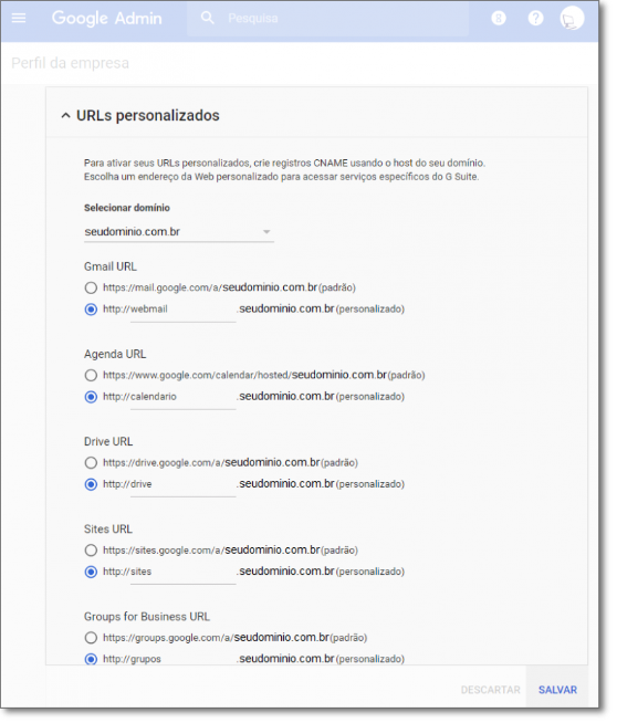 Como personalizar as URLs - Google Workspace