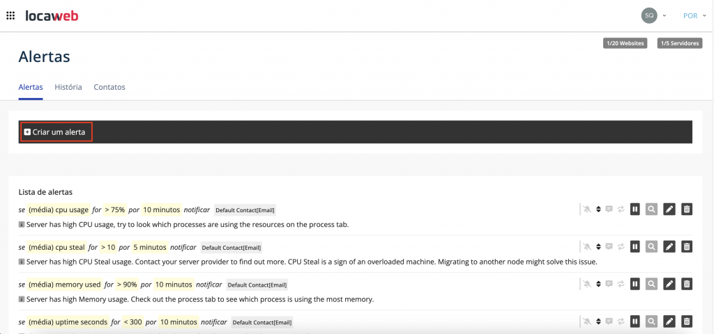 Como definir alertas - Monitoramento de Servidores