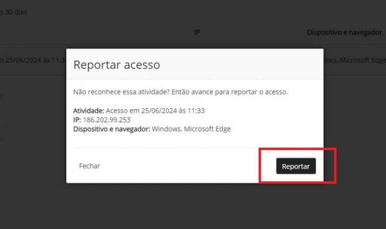 Como reportar um acesso suspeito no Webmail