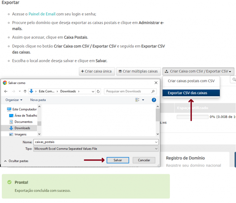 Como exportar ou importar caixas postais - Email Locaweb