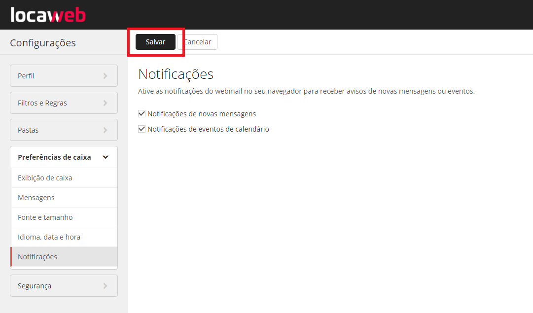 Como ativar as notificações do Webmail - E-mail Go / E-mail Locaweb ...